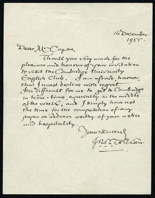 1955 J.R.R. Tolkien Autograph Letter | REA Archive