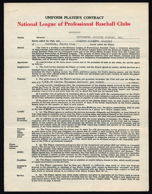 1956 Roberto Clemente Signed Letter and Contract Archive | REA Archive