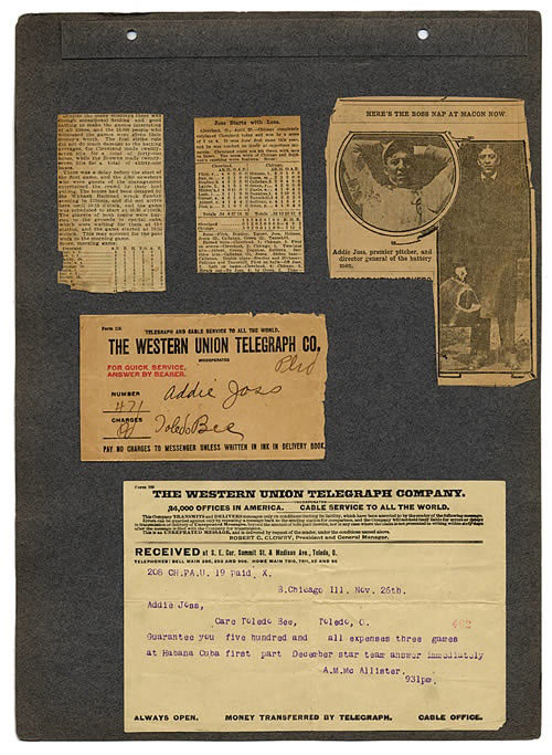 1911 Addie Joss Scrapbook Pages Including "Addie Joss Day" Letter (4 ...
