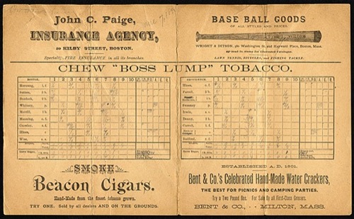 1884 Providence vs. Boston National League Scorecard - Charlie Sweeney ...