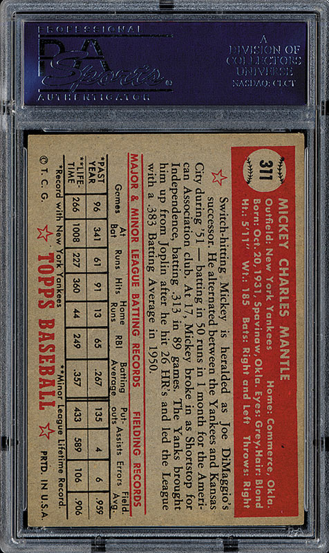 1952 Topps #311 Mickey Mantle | REA Archive