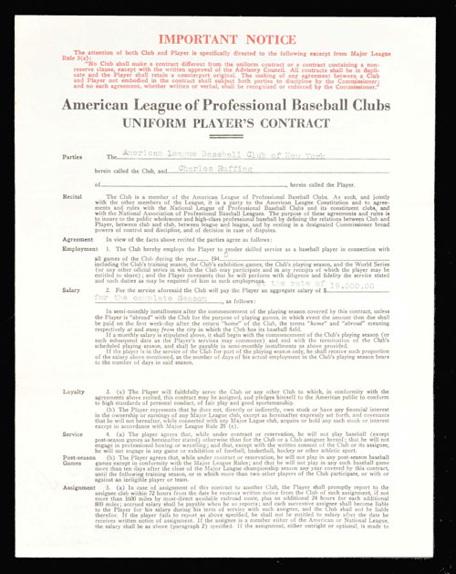 1945 Red Ruffing Signed New York Yankees Contract | REA Archive