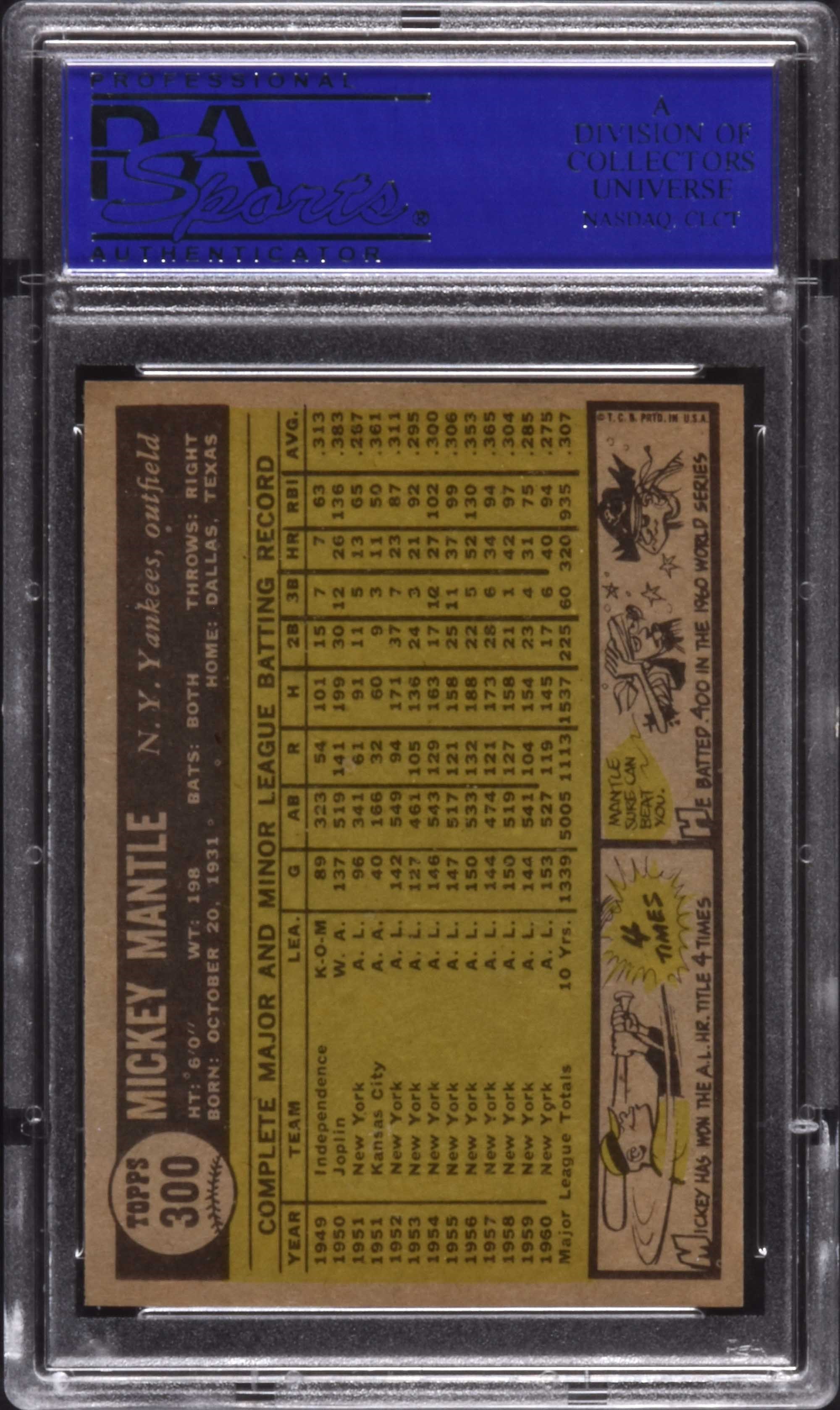 1961 Topps #300 Mickey Mantle PSA MINT 9 | REA Archive