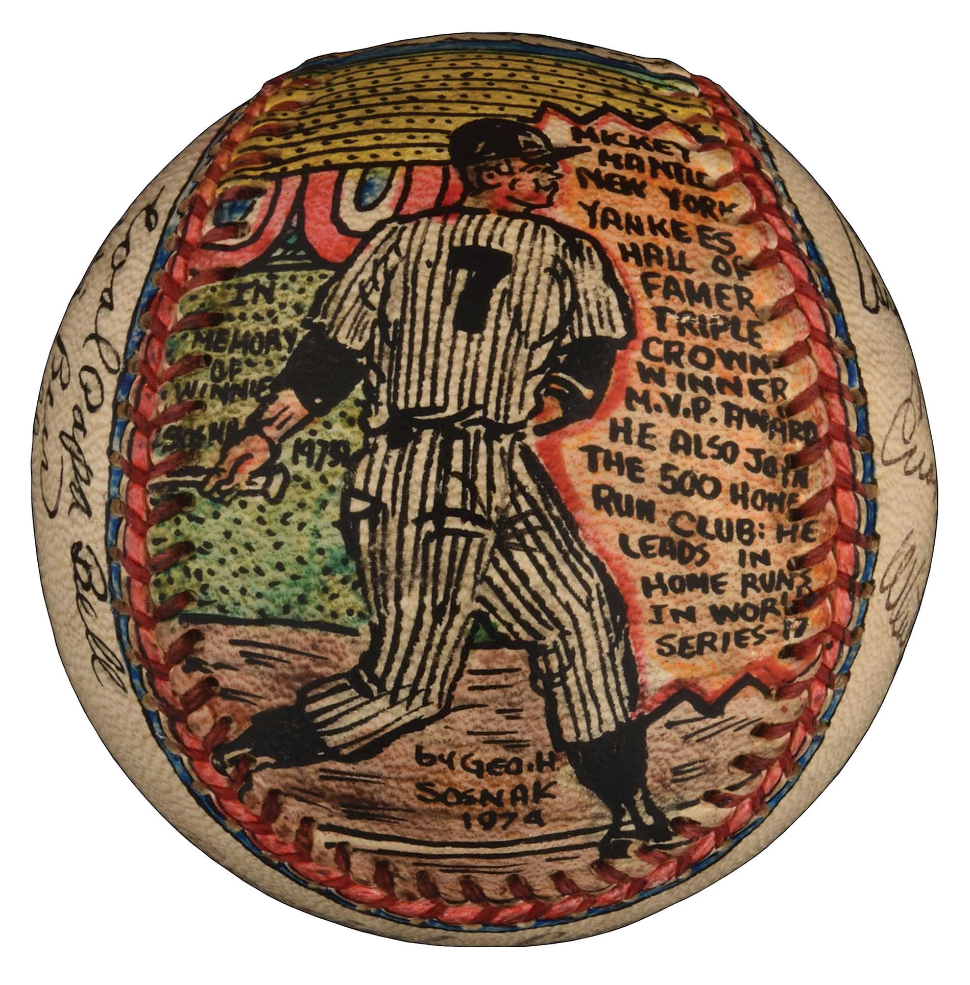 George Sosnak Mickey Mantle Hand-Painted Baseball - Signed by Mantle ...