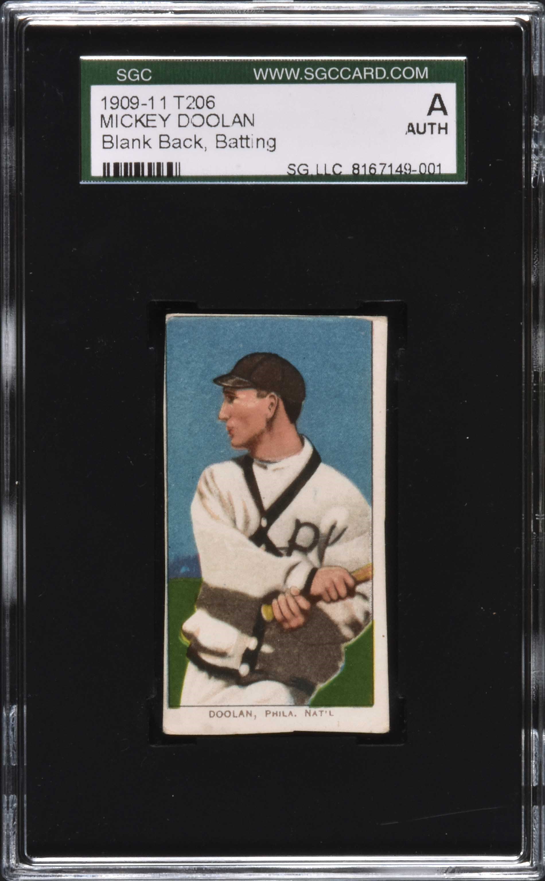 1909-1911 T206 White Border Mickey Doolan Batting Blank Back | REA Archive