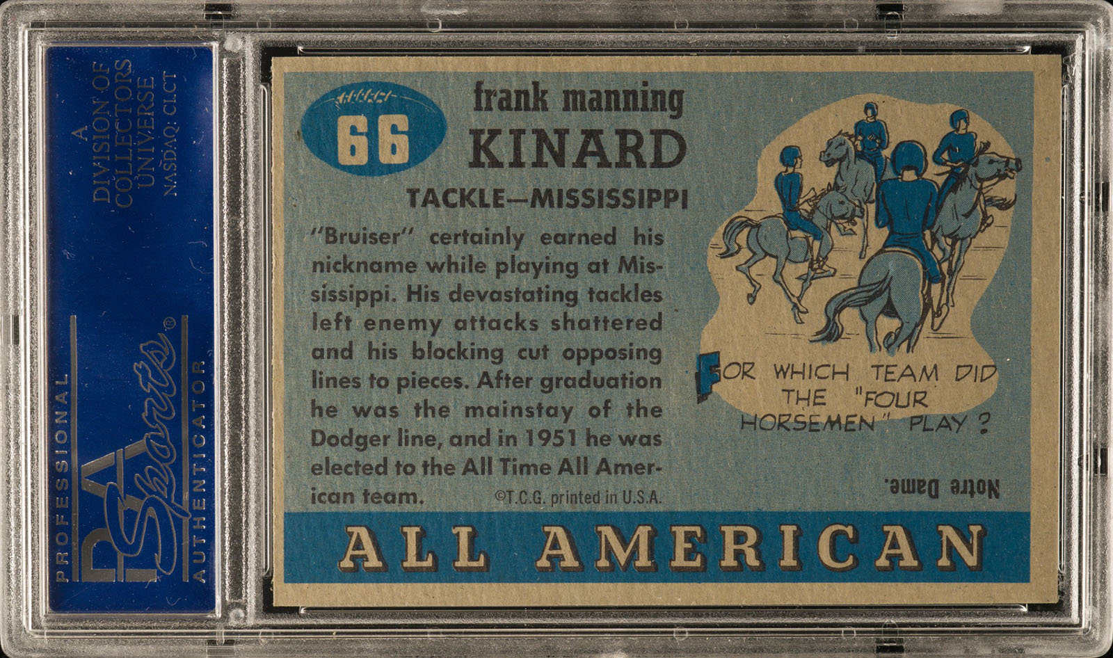 1955 Topps All-American Football #66 Bruiser Kinard Rookie PSA MINT 9 ...