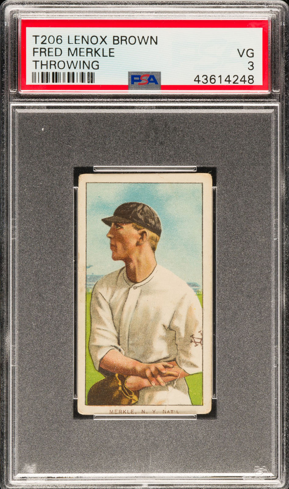 Newly Discovered 1909-1911 T206 White Border Fred Merkle Throwing - Extremely Rare Brown Lenox ...