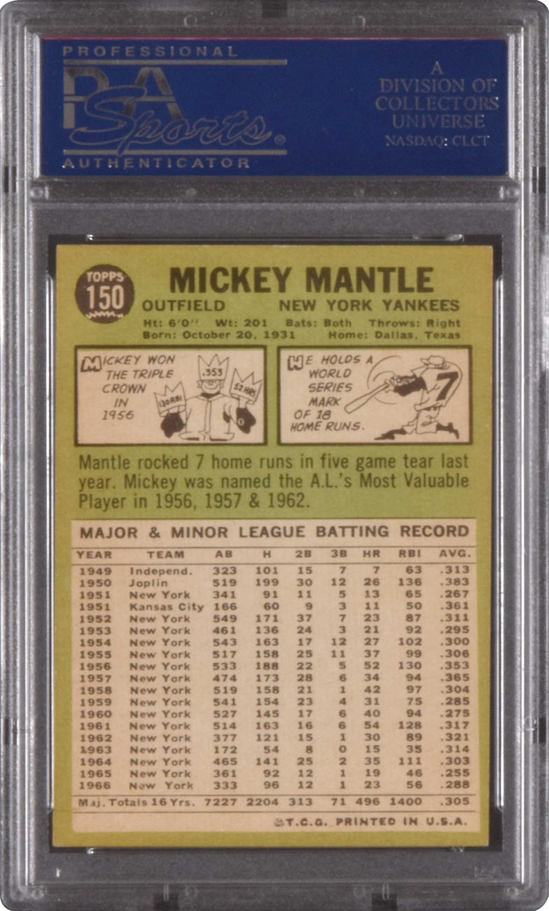 1967 Topps #150 Mickey Mantle PSA NM-MT 8 | REA Archive