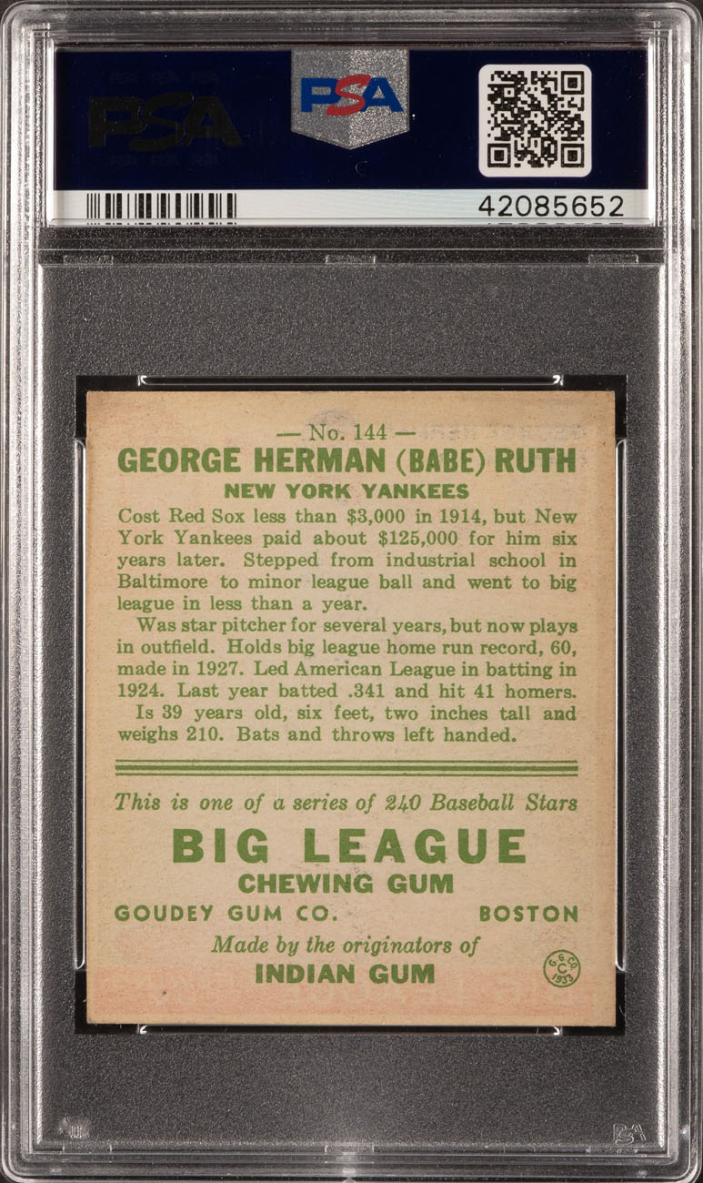 1933 R319 Goudey #144 Babe Ruth PSA EX 5 | REA Archive
