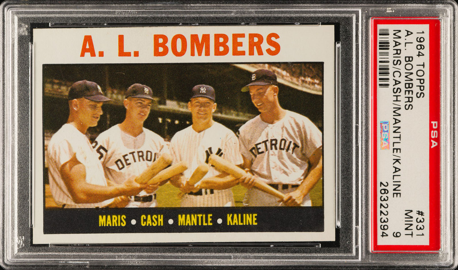 1964 Topps #331 A.L. Bombers with Maris, Mantle, and Kaline PSA MINT 9 ...