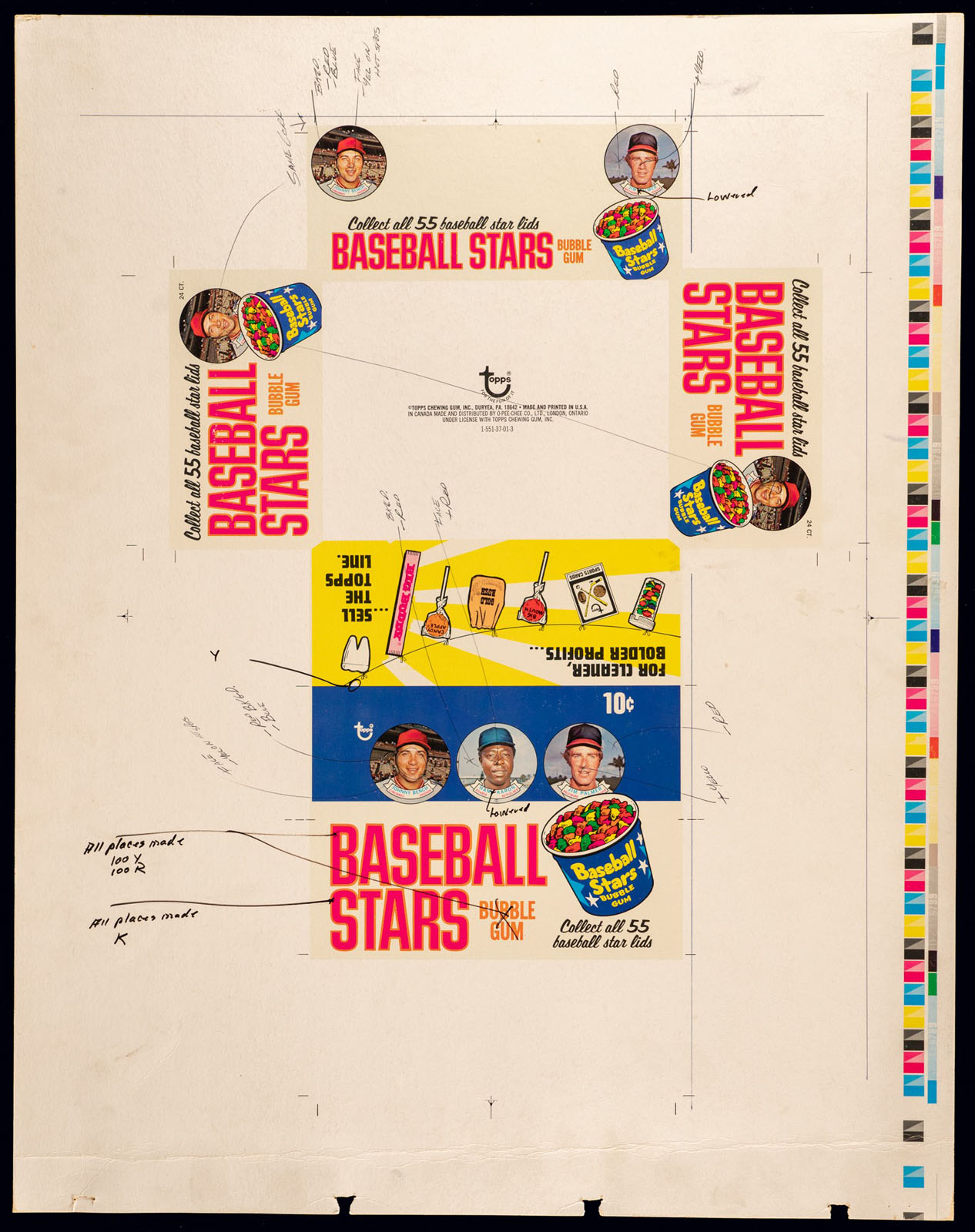 1973 Topps Candy Lids Display Box Uncut Proof Sheet | REA Archive