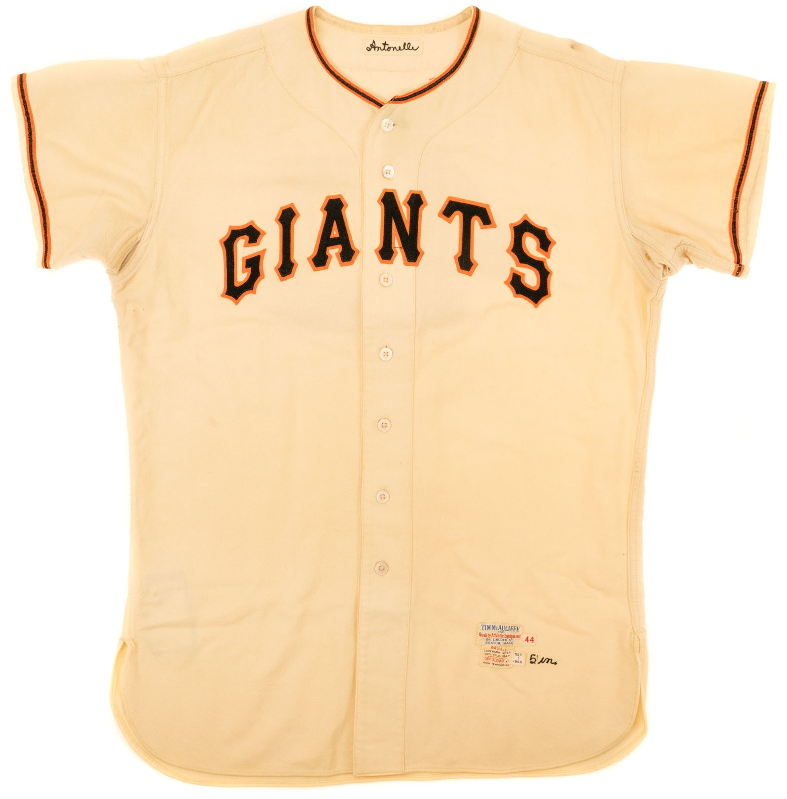 1955 Johnny Antonelli New York Giants Game-Used Home Jersey MEARS A10 ...