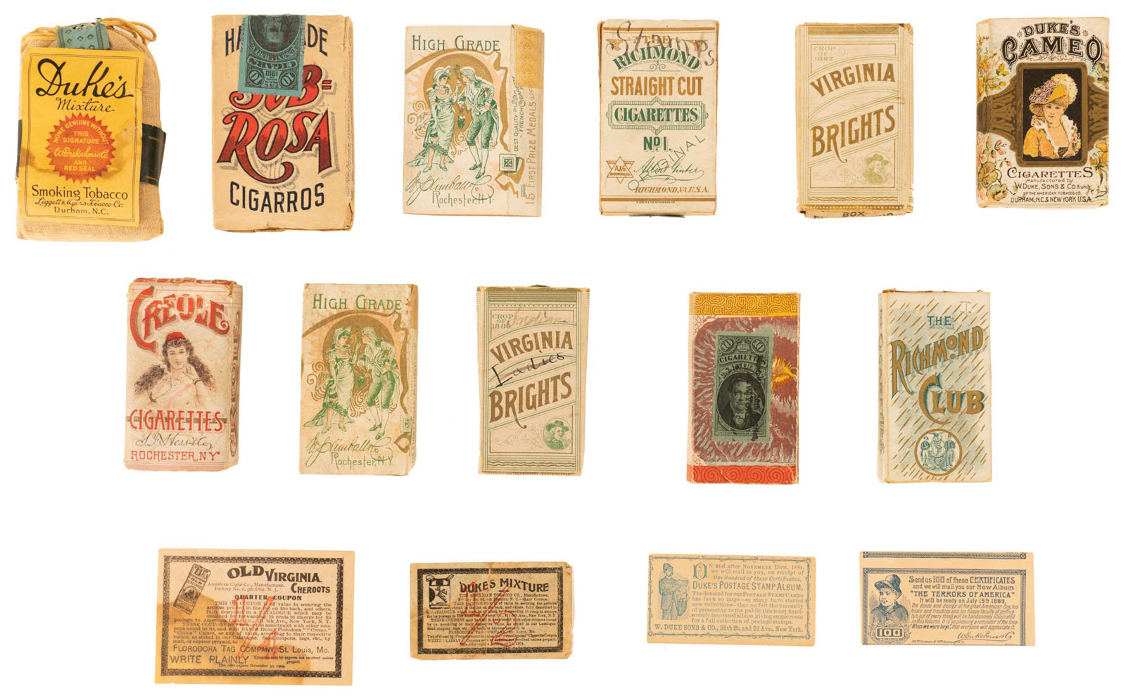 19th Century Nonsports Brand Cigarette Box and Coupon Collection (15 ...
