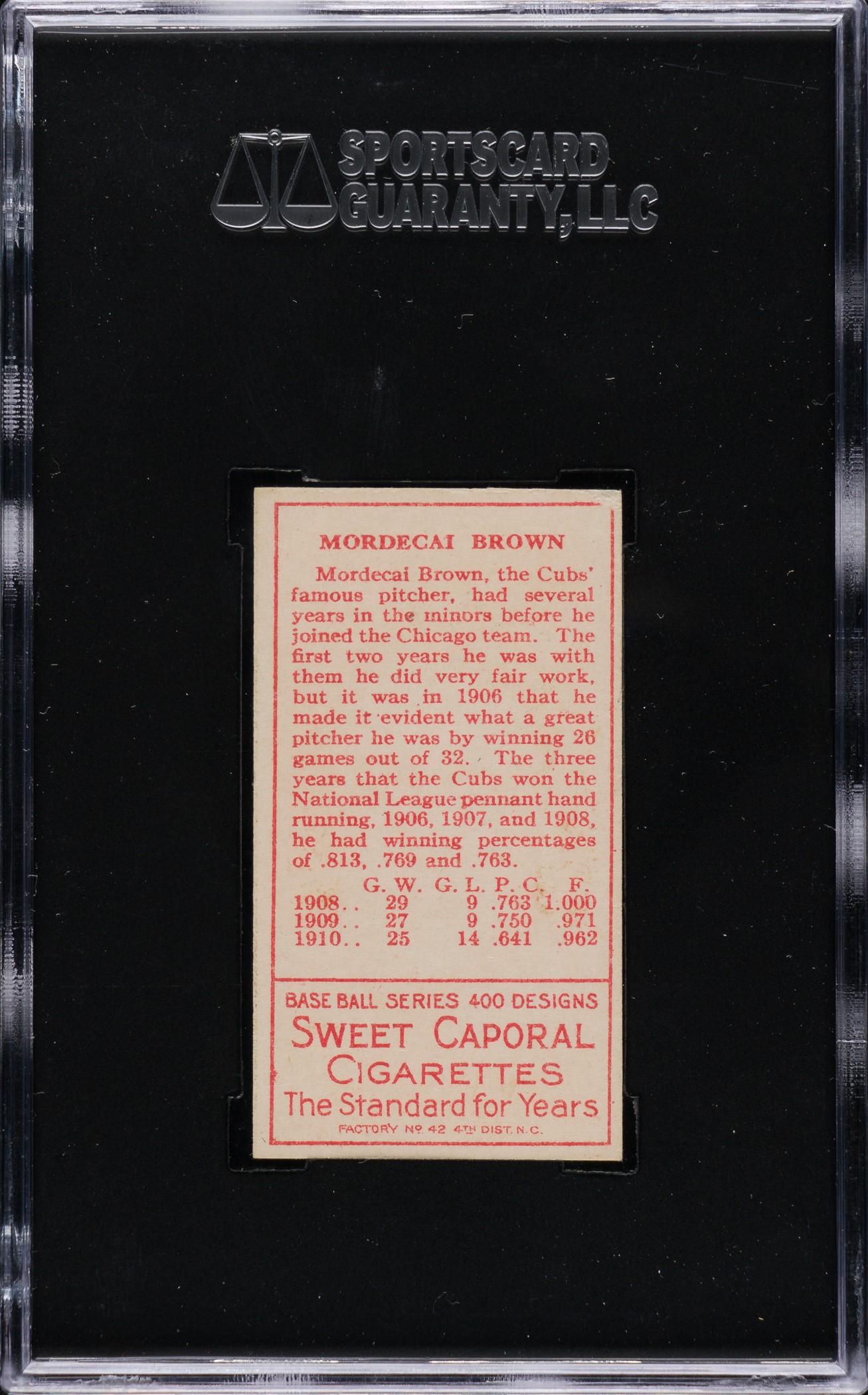 1911 T205 Gold Border Mordecai Brown SGC EX 60 | REA Archive