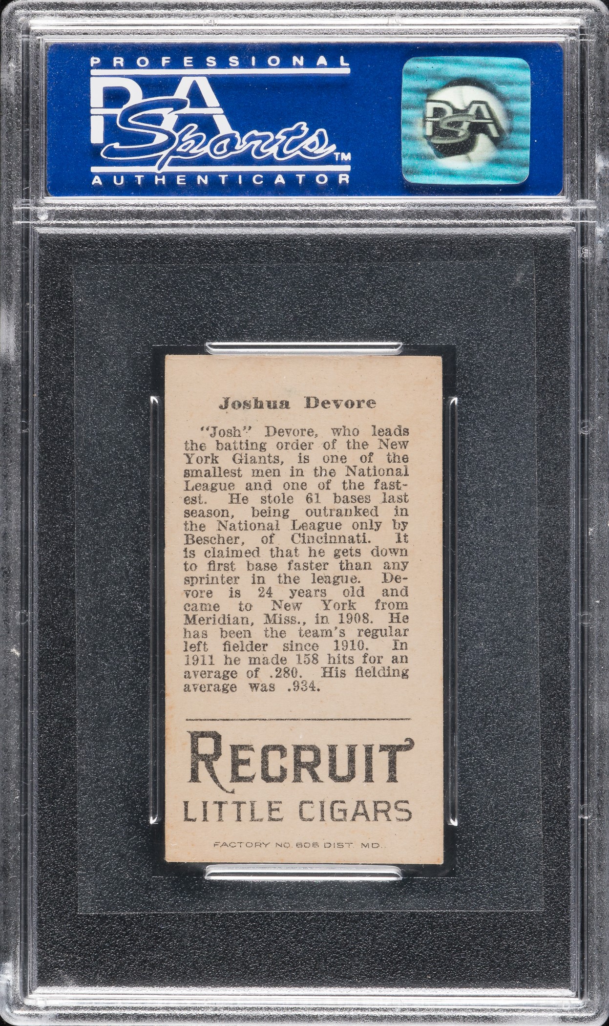 1912 T207 Brown Background Joshua Devore PSA NM 7 - Highest Graded ...