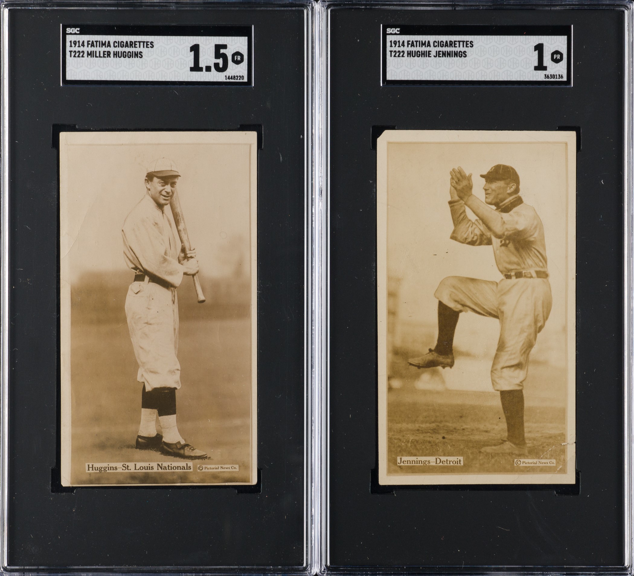 1914 T222 Fatima Cigarettes Miller Huggins and Hughie Jennings SGC ...