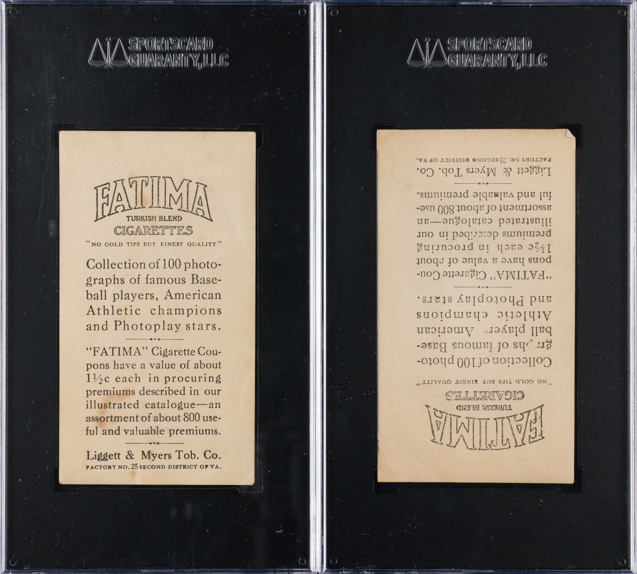 1914 T222 Fatima Cigarettes Miller Huggins and Hughie Jennings SGC ...