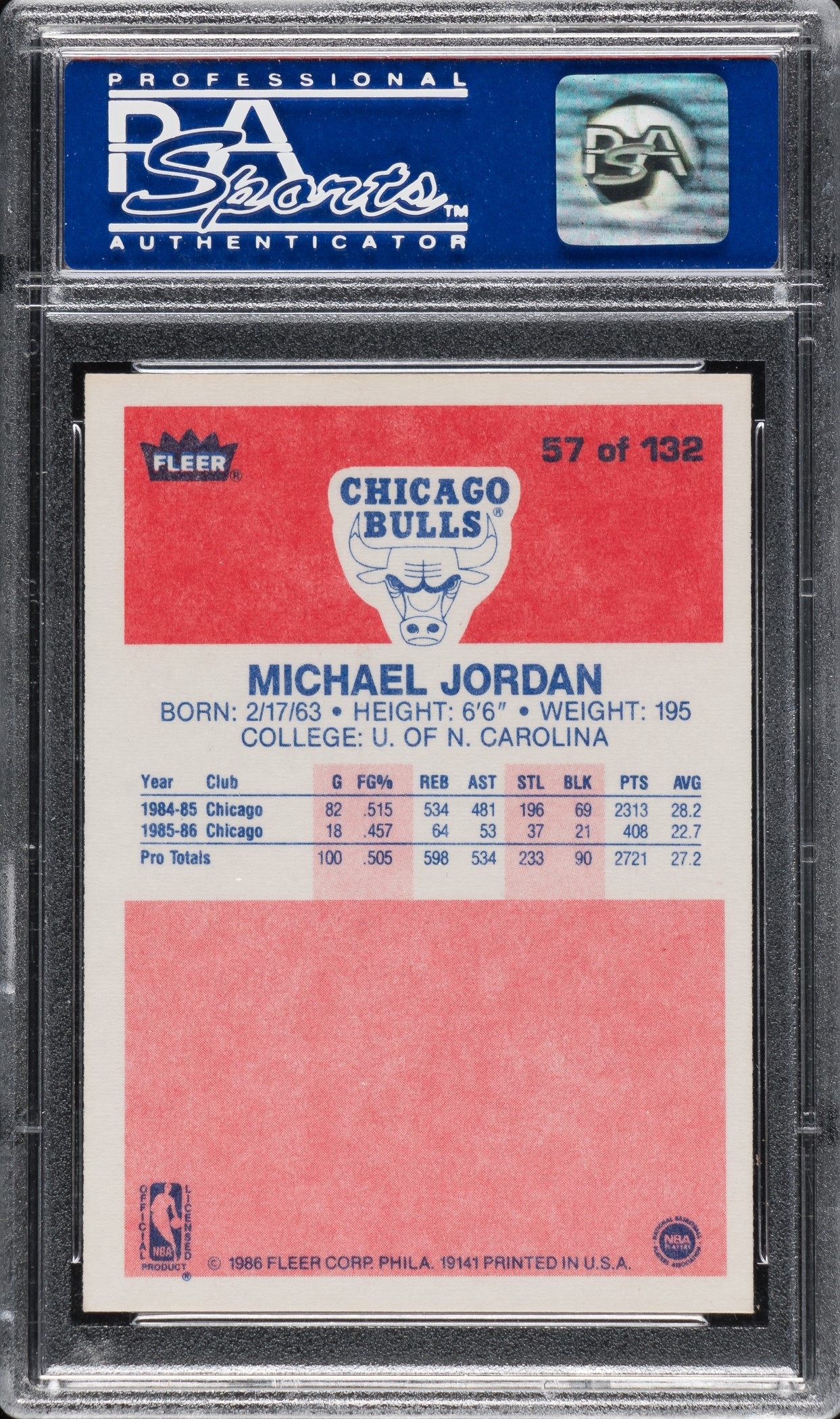 1986-1987 Fleer Basketball #57 Michael Jordan Rookie PSA NM-MT 8 | REA ...
