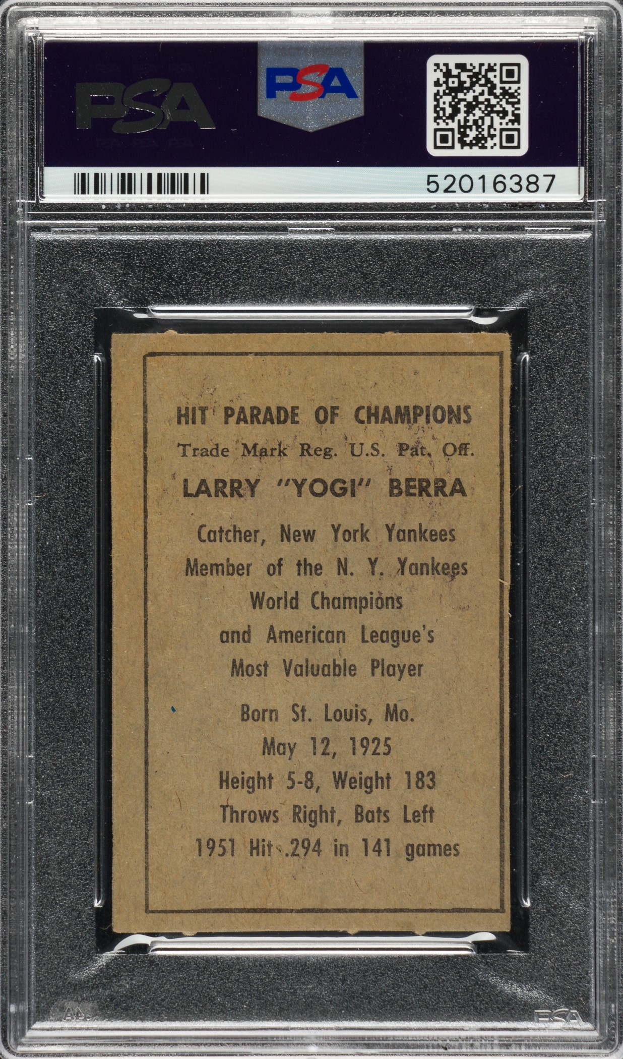 1952 Berk Ross Yogi Berra PSA NM-MT 8 | REA Archive