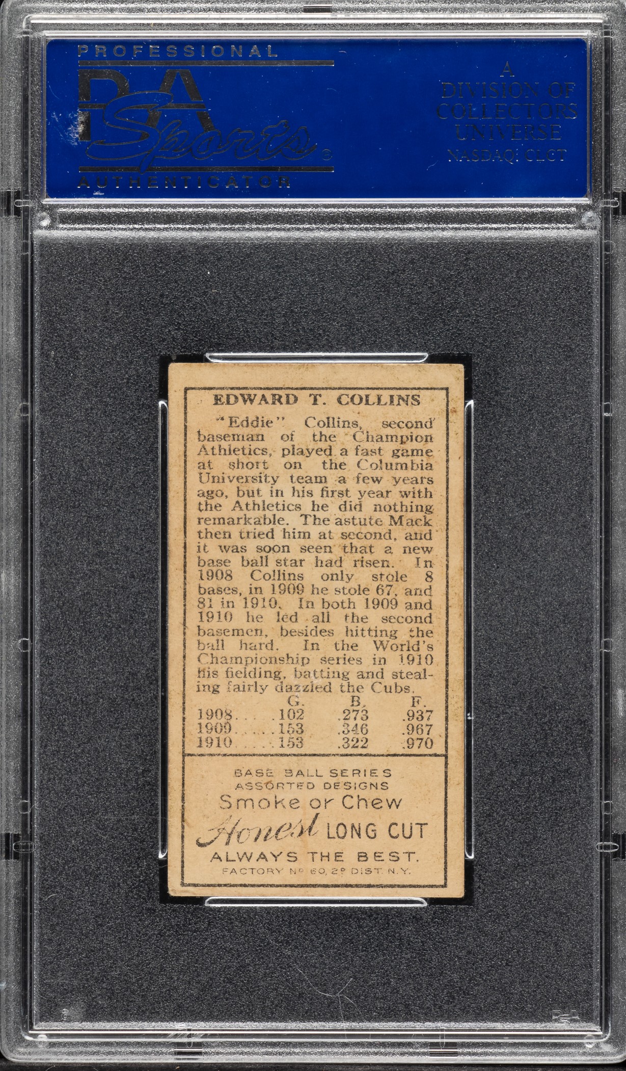 1911 T205 Gold Border Eddie Collins Mouth Closed PSA EX 5 | REA Archive