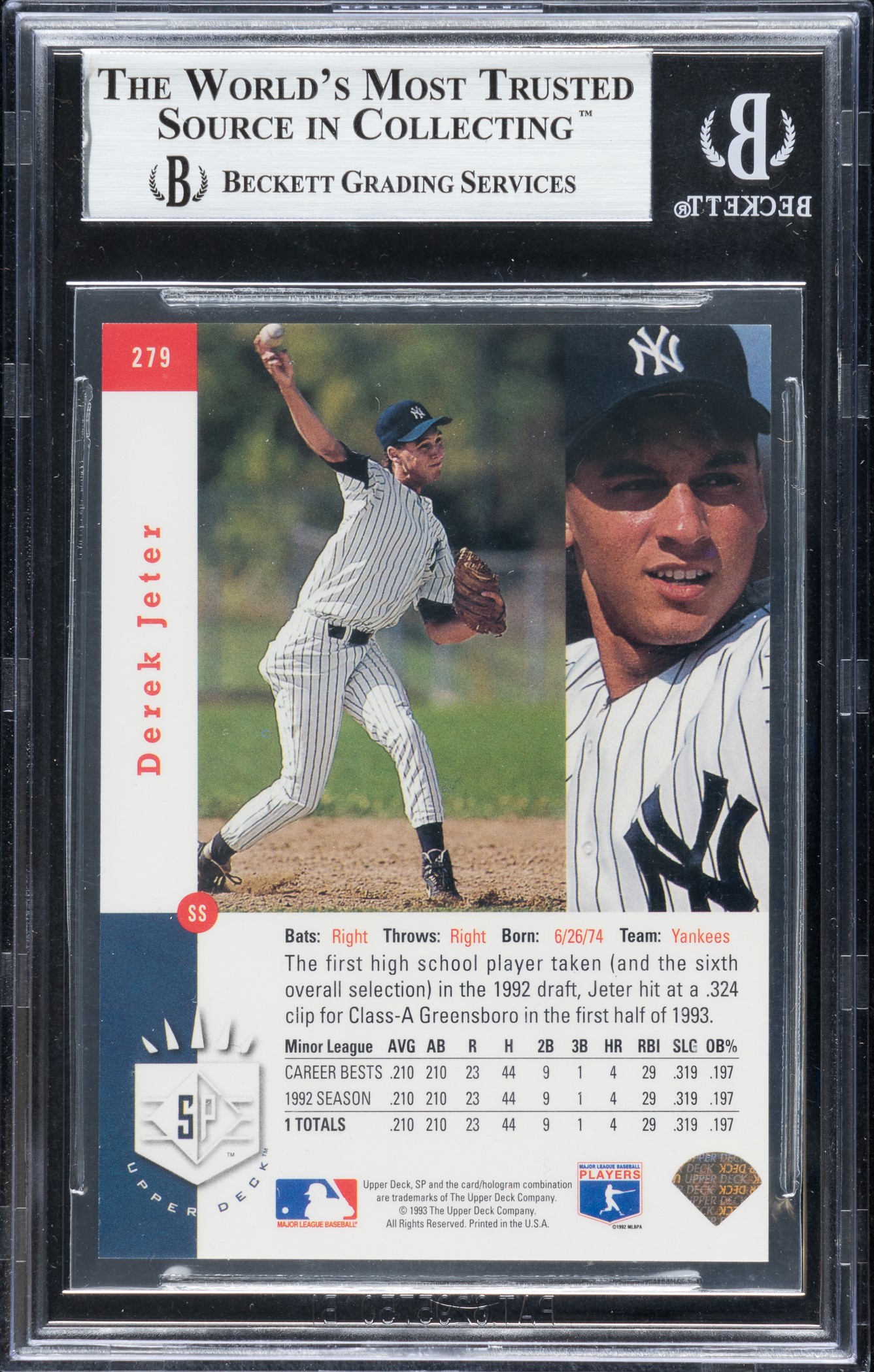 1993 Upper Deck SP Foil #279 Derek Jeter Rookie BGS MINT 9 | REA Archive