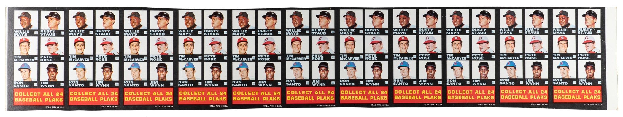 Extraordinary 1968 Topps Plaks Checklist #2 National League Uncut 11-Card Strip Including Aaron ...