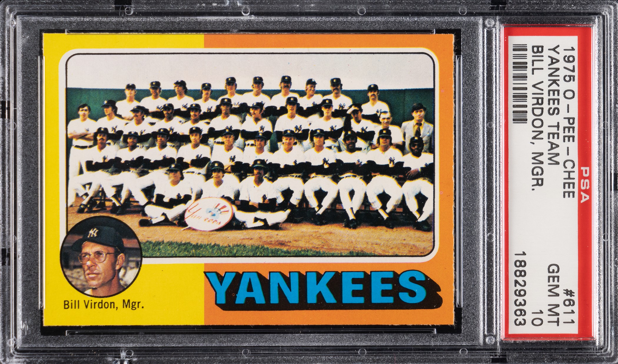 1975 O-Pee-Chee #611 New York Yankees Team Bill Virdon, Mgr. PSA GEM ...