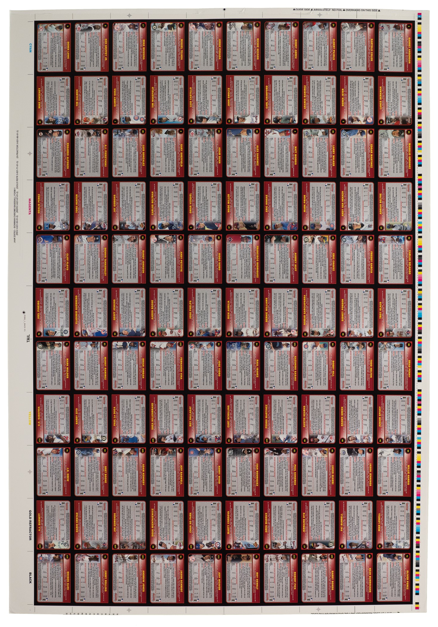 2003 Bowman Chrome Gold Refractor Uncut Sheet Pair (2 Sheets, 220 Cards ...