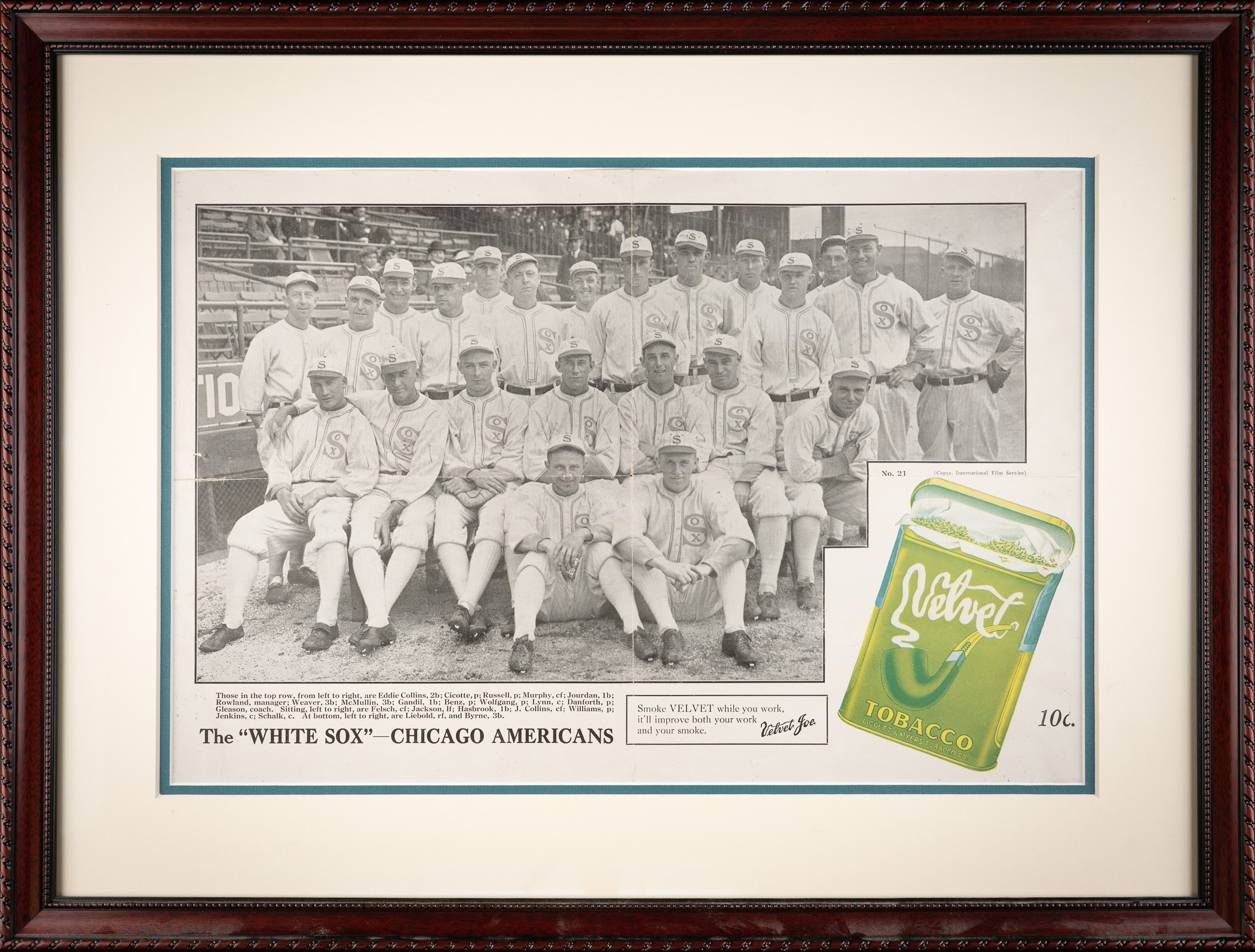 Circa 1917 Chicago White Sox Velvet Tobacco Advertising Poster with Joe ...