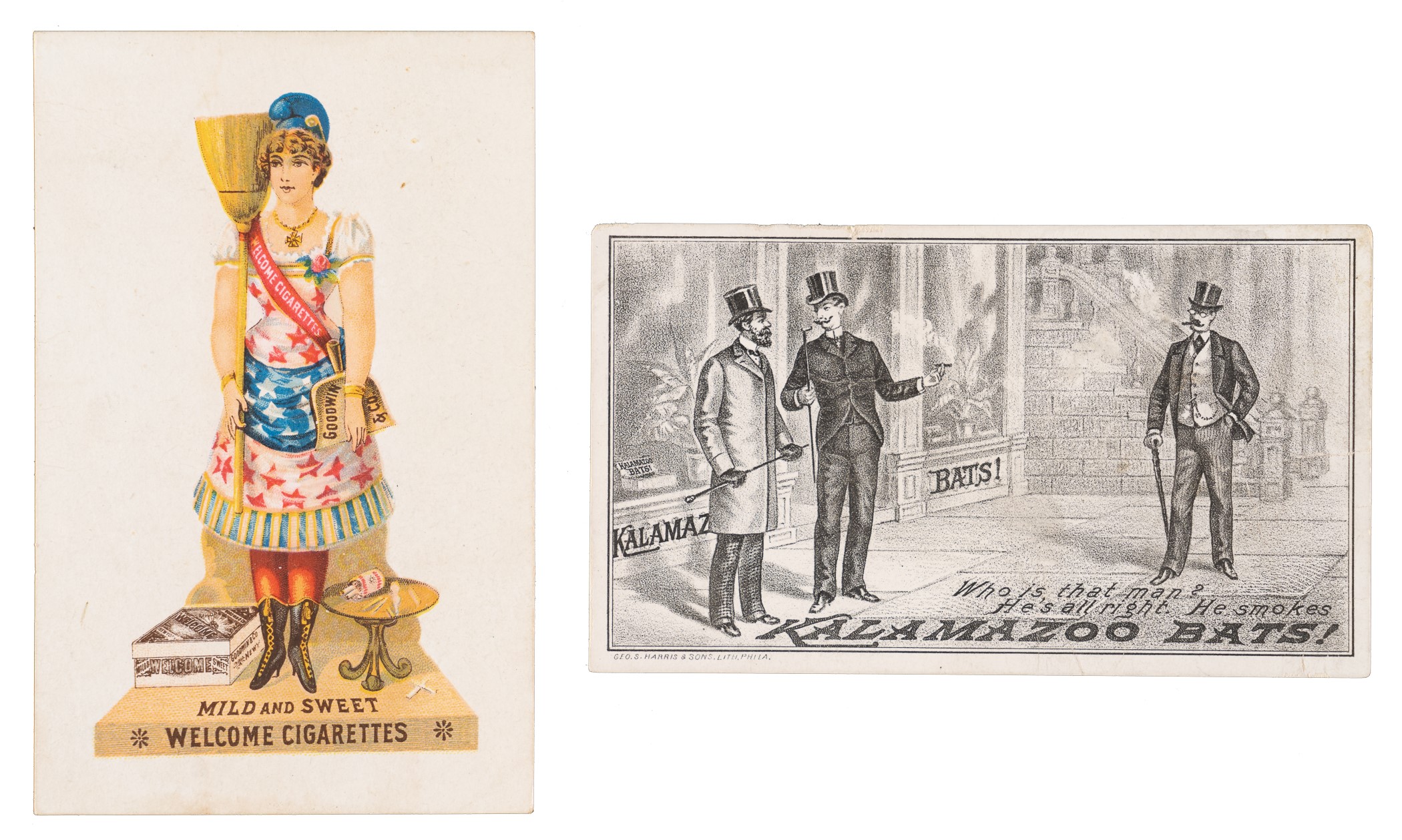 Circa 1880s Old Judge Cigarettes and Kalamazoo Bats Trade Card Pair ...