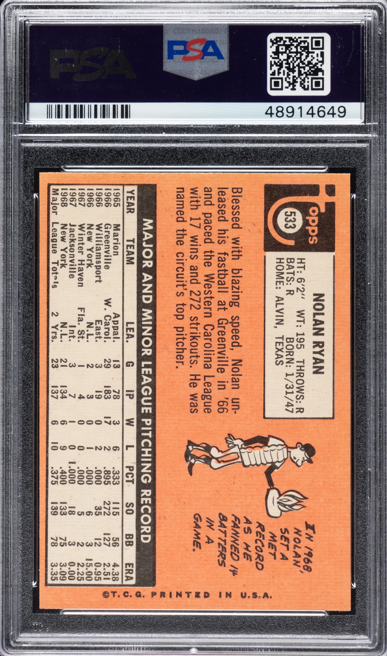 1969 Topps #533 Nolan Ryan PSA EX-MT 6 | REA Archive