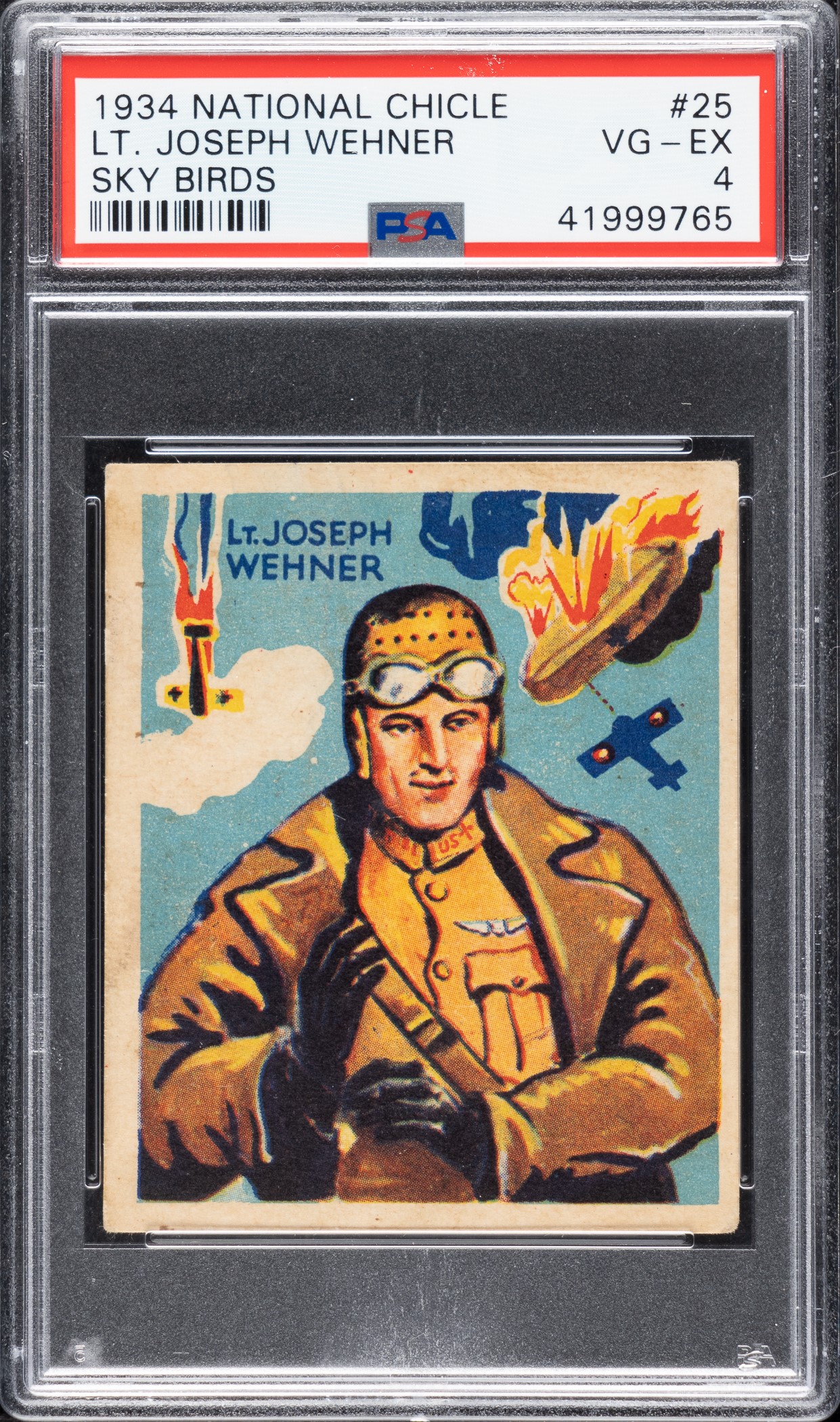 1934 R136 National Chicle "Sky Birds" #25 Lt. Joseph Wehner PSA VG-EX 4 ...