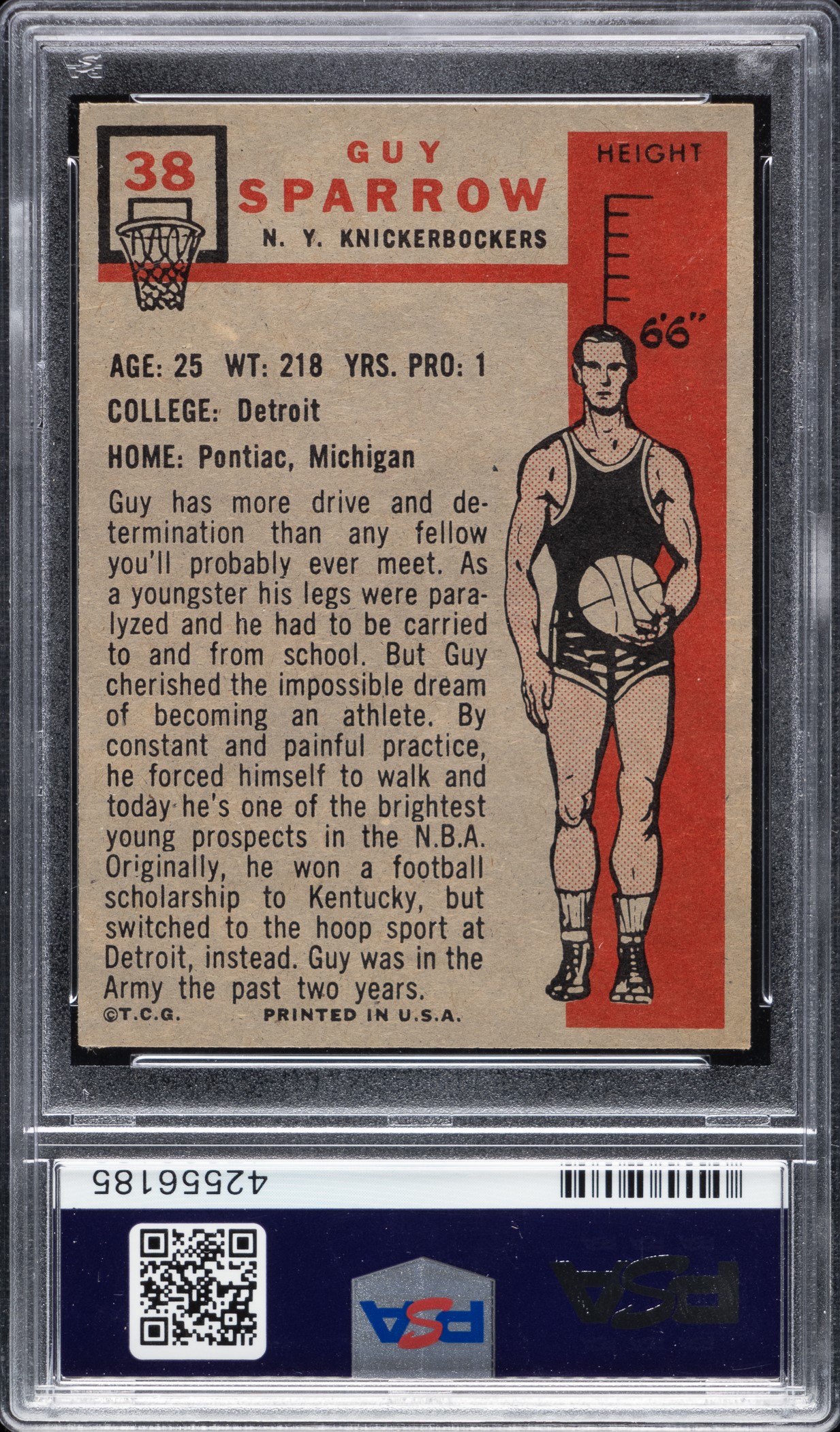 1957-1958 Topps Basketball #38 Guy Sparrow PSA EX-MT 6 | REA Archive