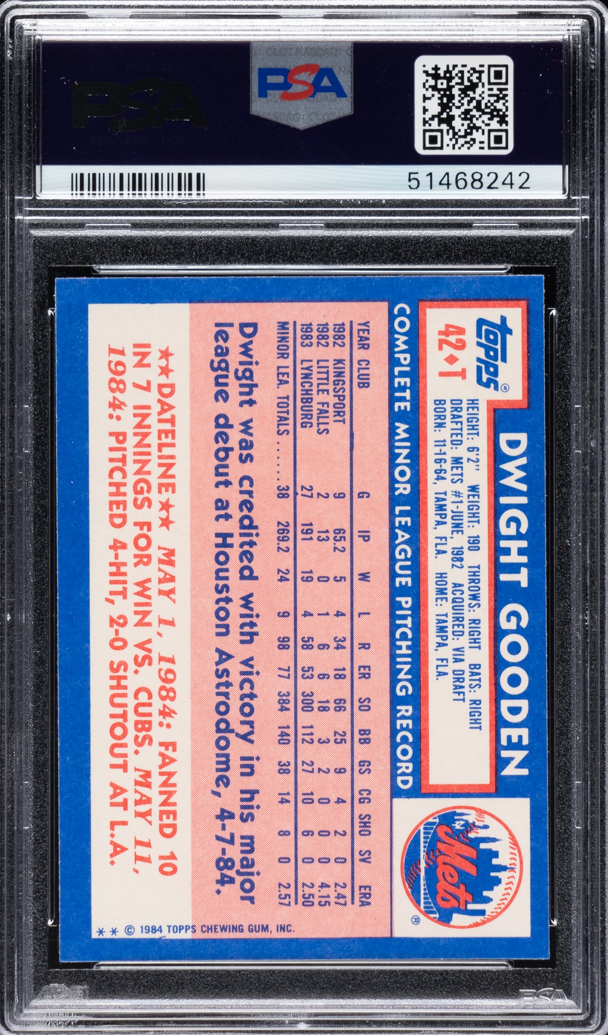 1984 Topps Traded Tiffany #42T Dwight Gooden Rookie PSA MINT 9 | REA ...