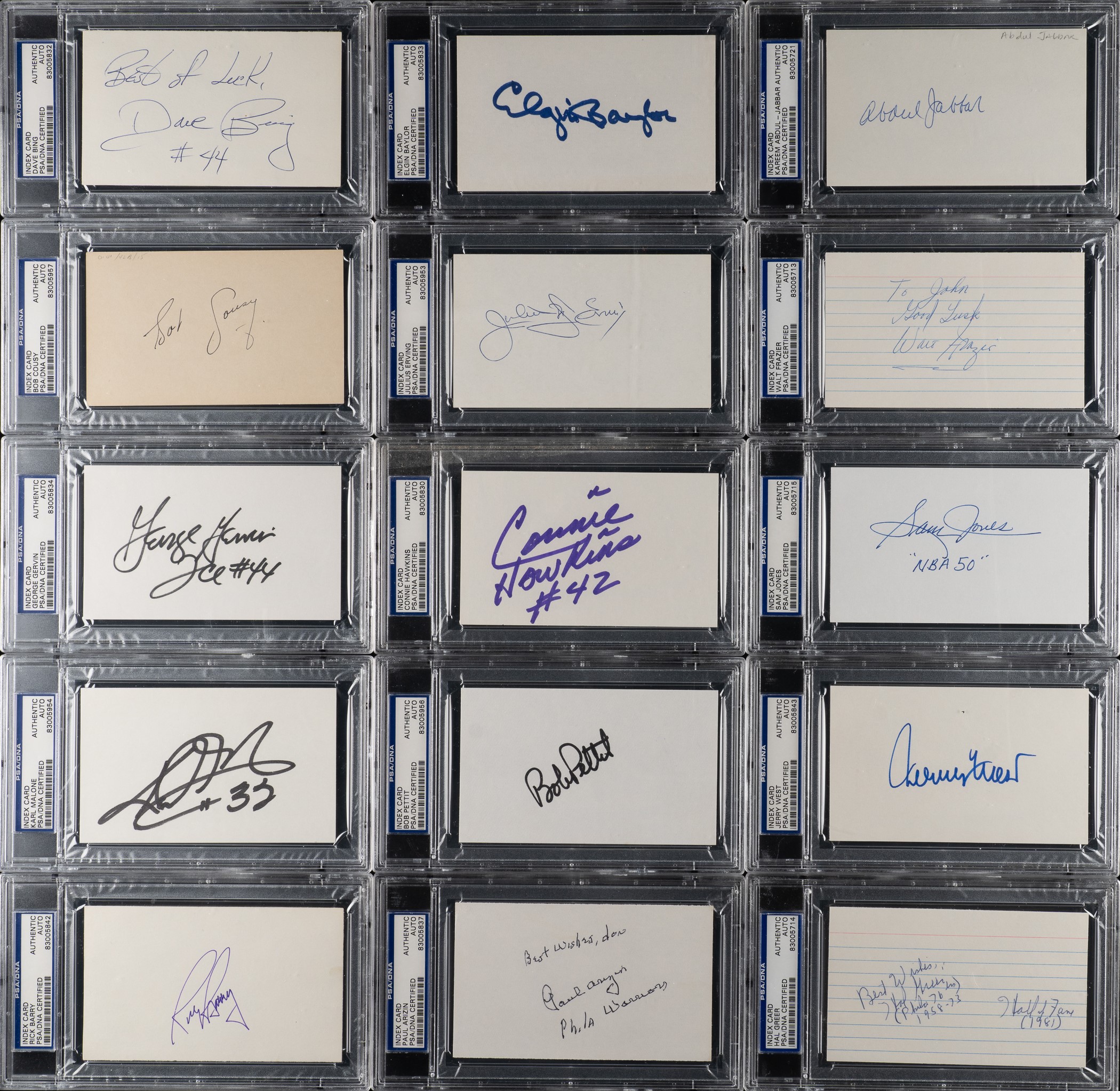 Hall of Fame Basketball Signed Index Card Collection (26) Including ...