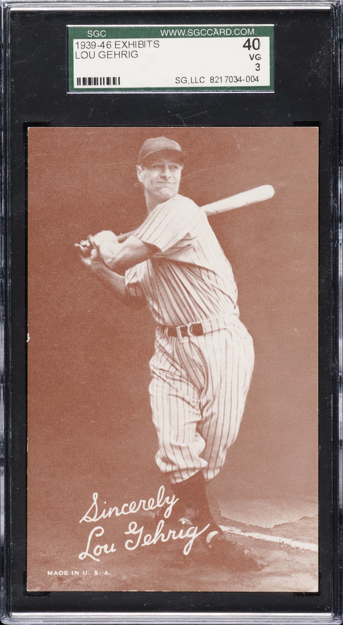 1939-1946 Salutation Exhibits Lou Gehrig SGC VG 40 - Gehrig's Final ...
