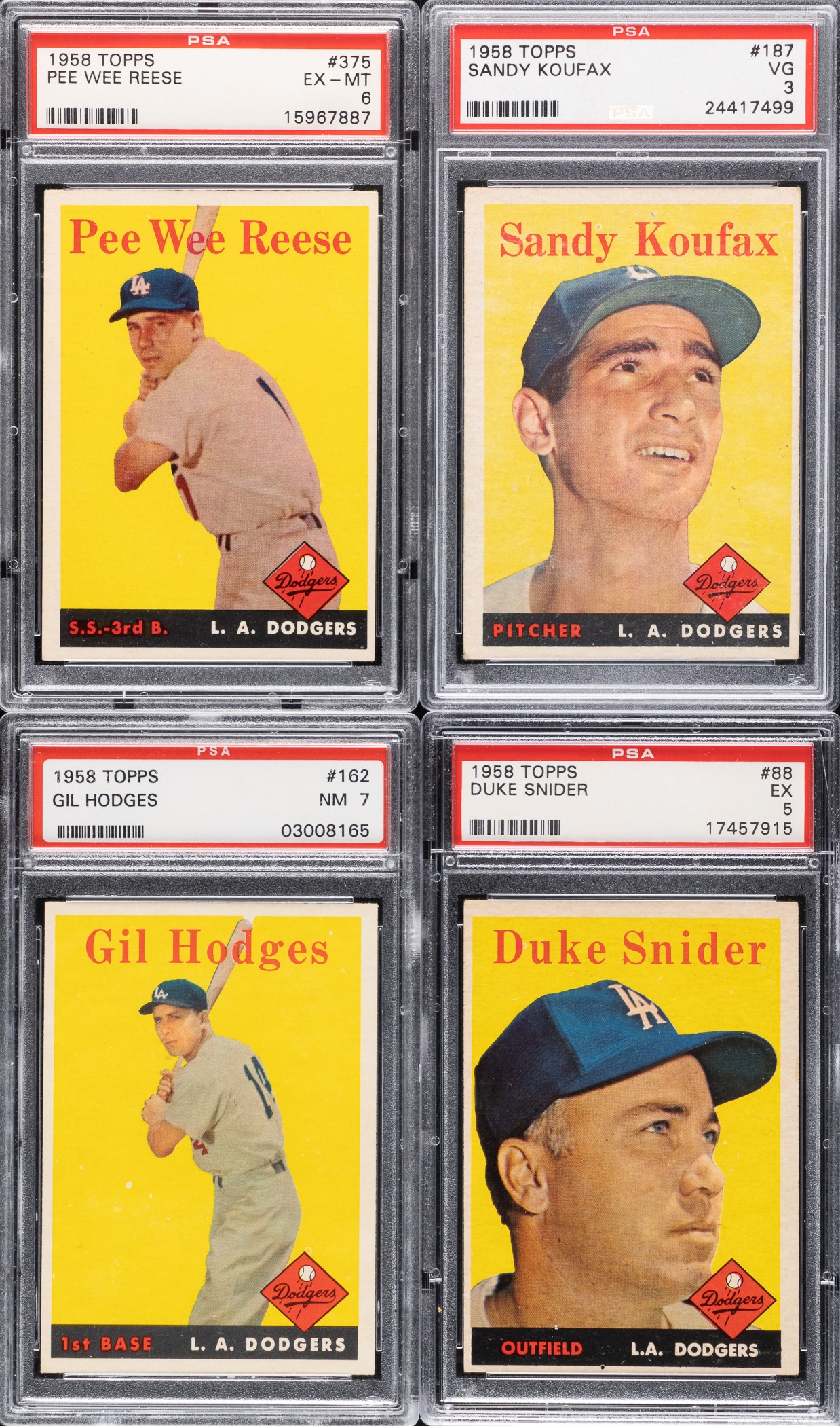 1958 Topps Los Angeles Dodgers Near-Complete Team Set (19/30) Including ...