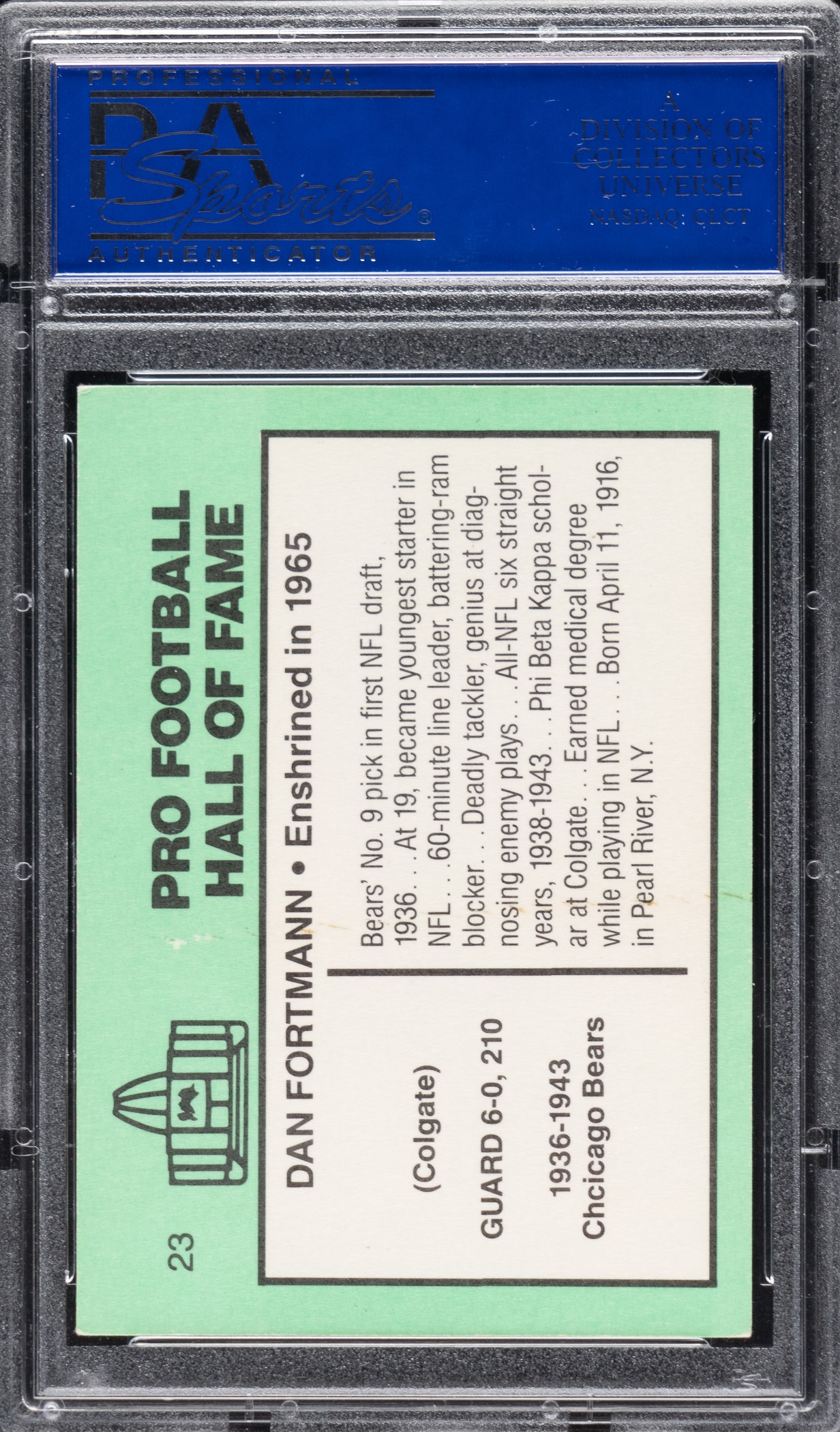 Signed 1985 Football Immortal #23 Dan Fortmann PSA Authentic | REA Archive