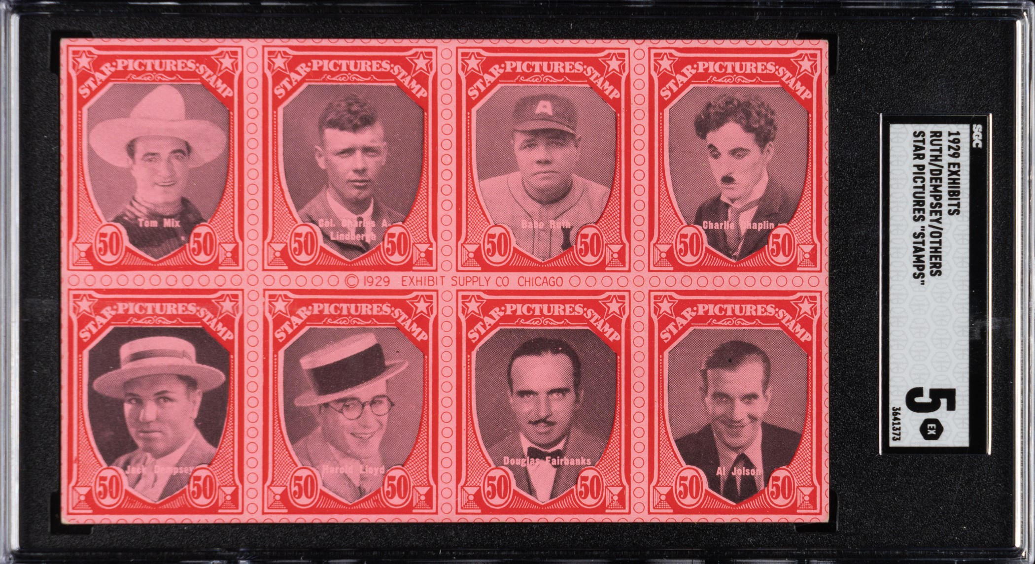 1929 Exhibits "Star Picture Stamps" Babe Ruth/Dempsey/Chaplin SGC EX 5 ...
