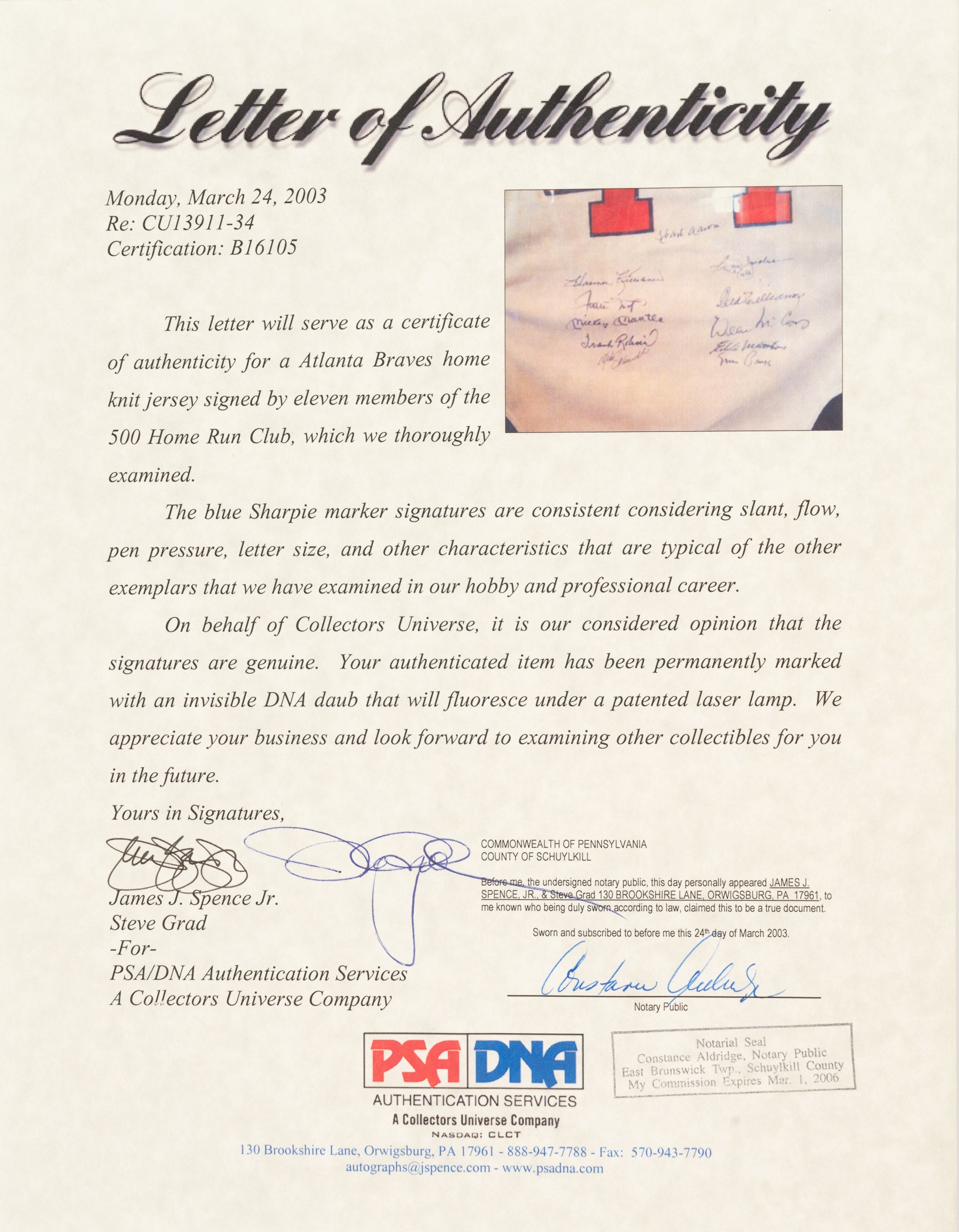 500 Home Run Club Signed Hank Aaron Atlanta Braves Jersey with 11 ...