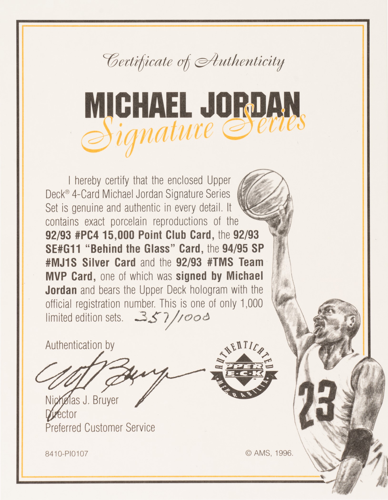 1996 Upper Deck Michael Jordan Signature Series Basketball Complete Set ...