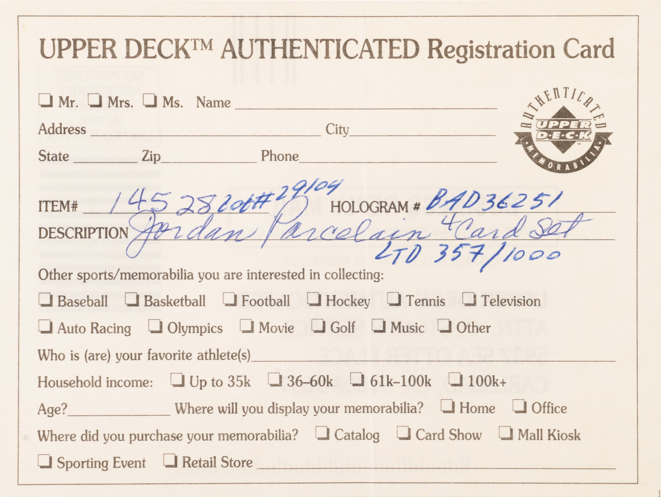 1996 Upper Deck Michael Jordan Signature Series Basketball Complete Set ...