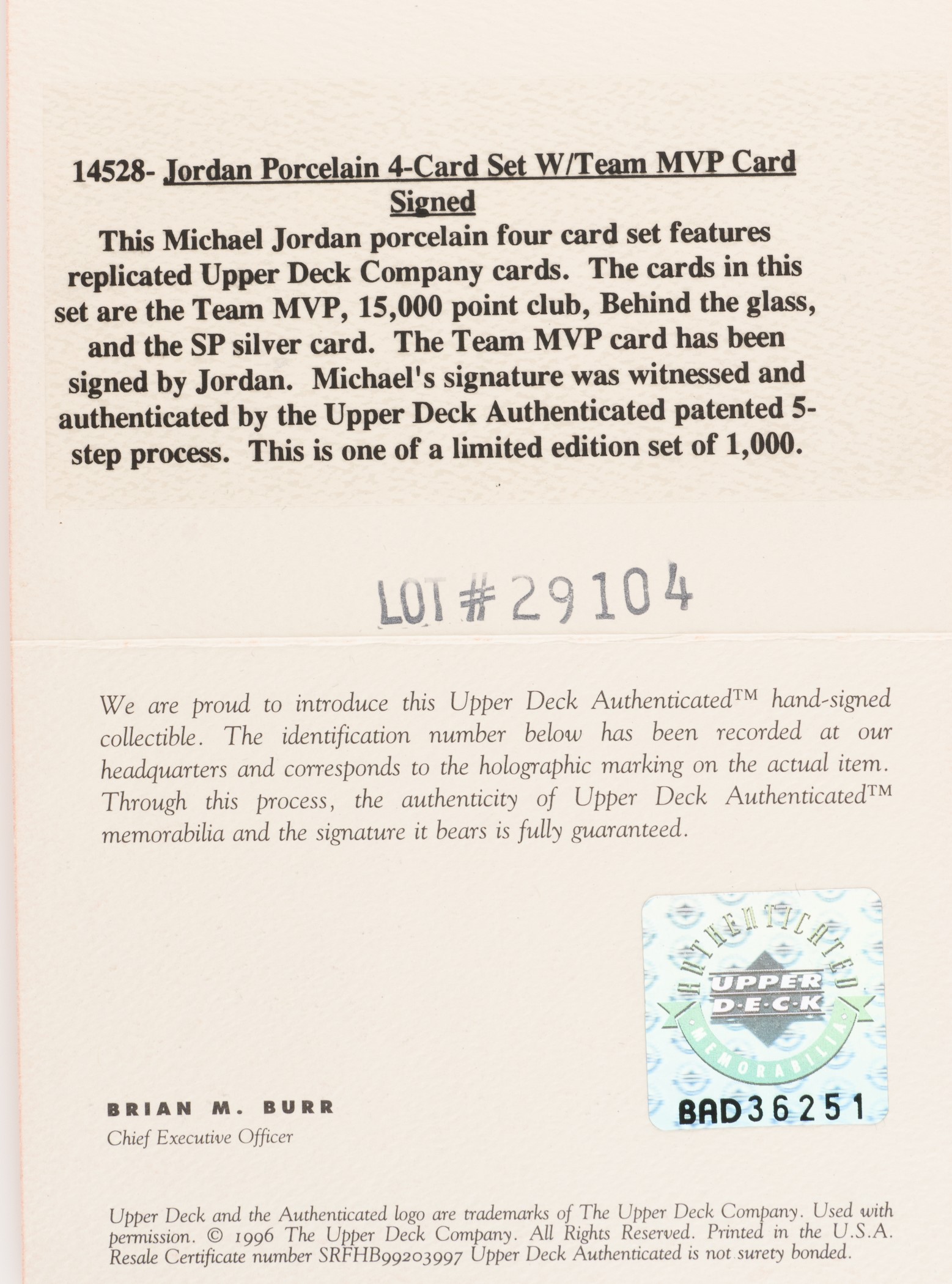 1996 Upper Deck Michael Jordan Signature Series Basketball Complete Set ...