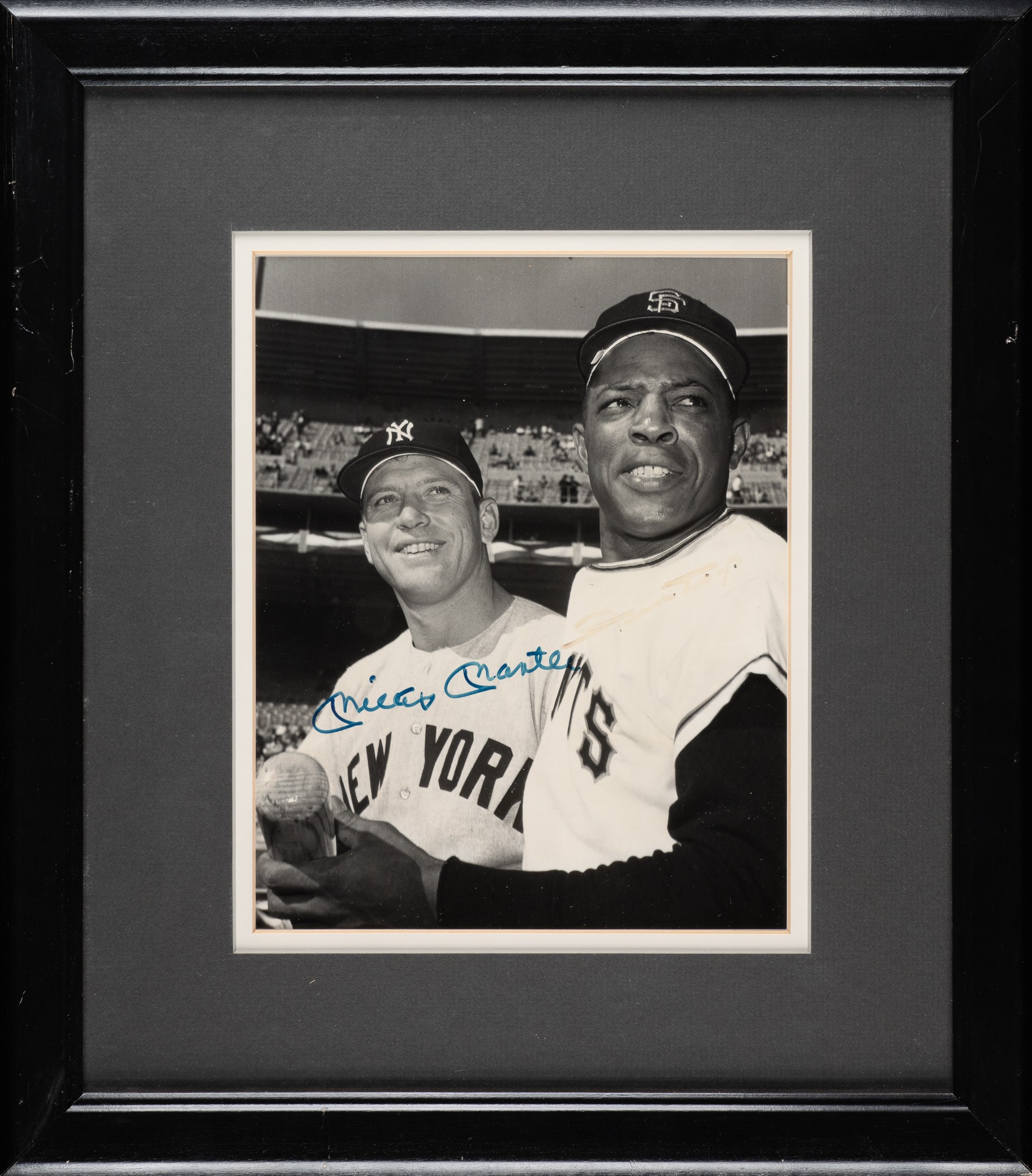 Mickey Mantle and Willie Mays Signed Photograph in Framed Display ...