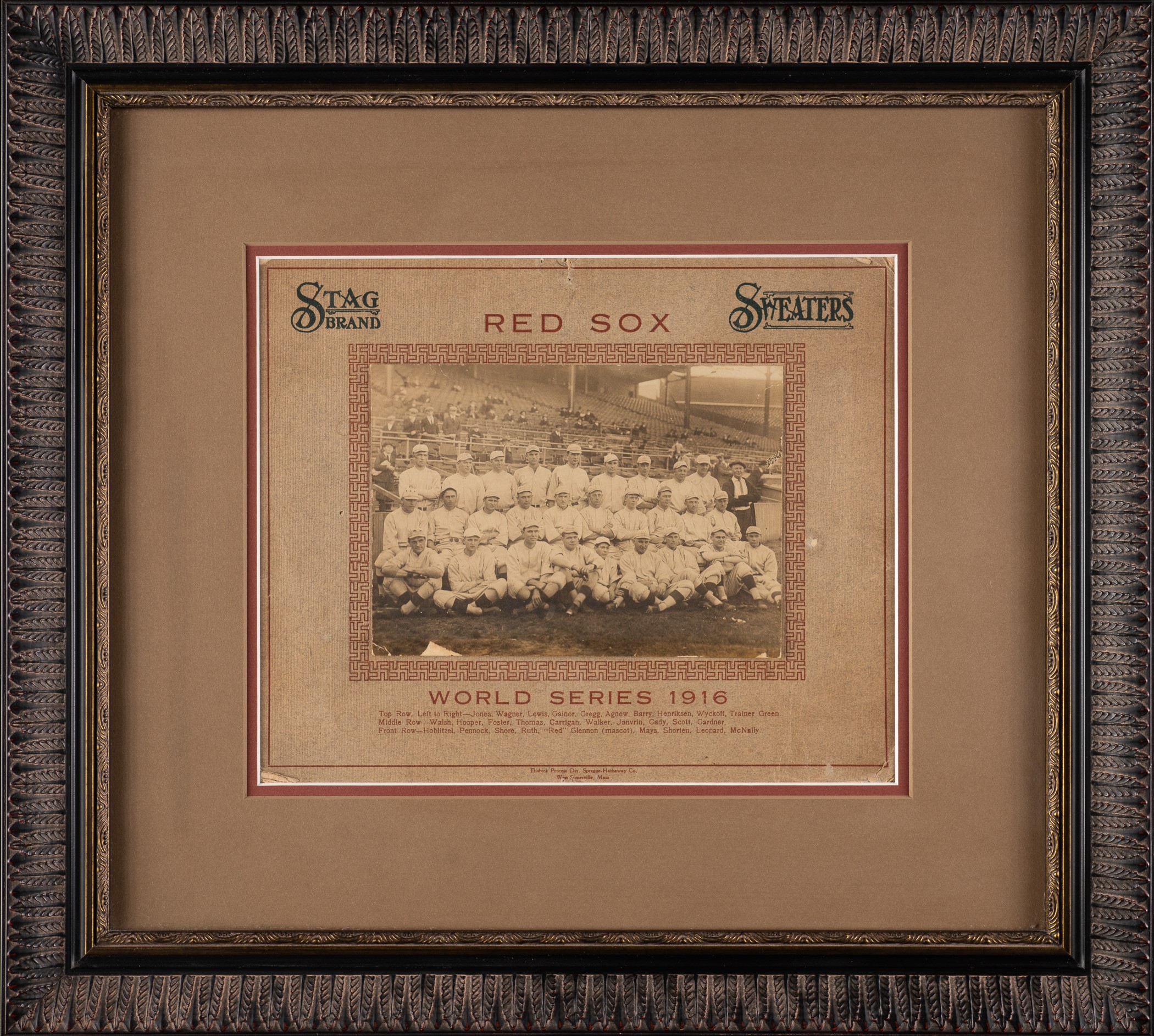 1916 Boston Red Sox "Stag Brand Sweaters" Team Cabinet/Advertising ...
