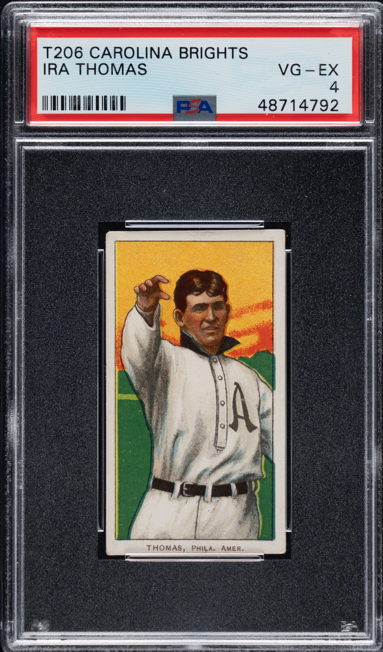 1909-1911 T206 White Border Ira Thomas PSA VG-EX 4 - Carolina Brights ...
