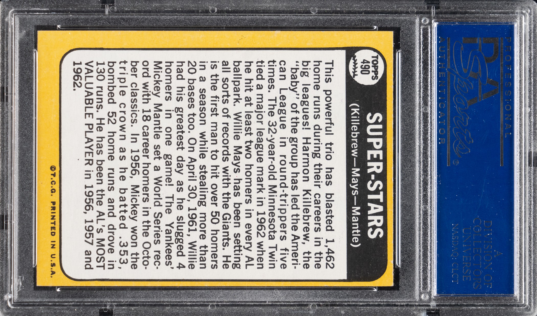 1968 Topps #490 Super Stars with Killebrew, Mays, and Mantle PSA NM-MT ...