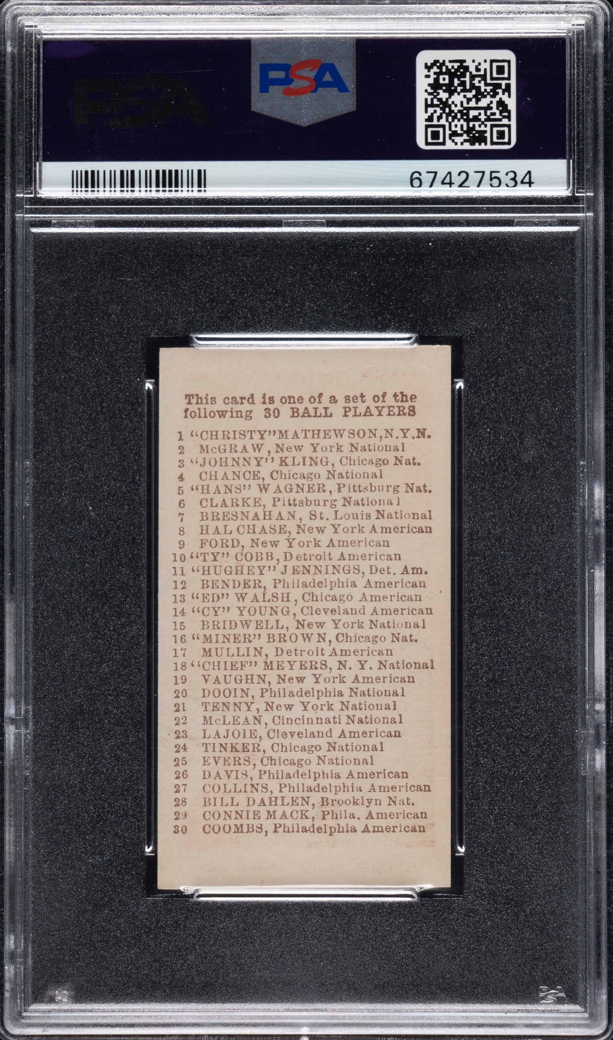 1910 E98 Anonymous "Set of 30" Connie Mack PSA NM-MT 8 - Red Background ...