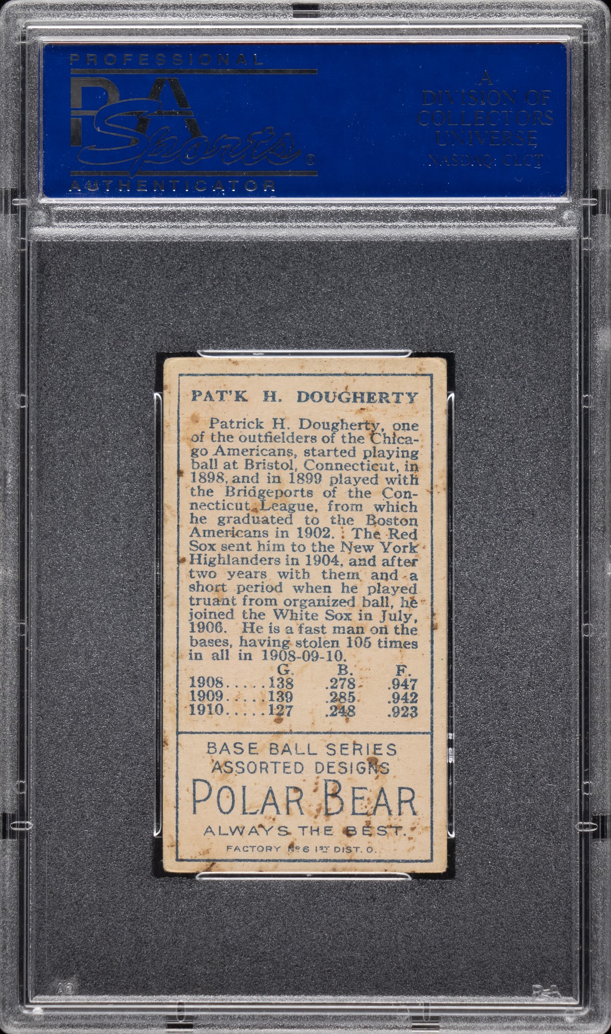 1911 T205 Gold Border Patsy Dougherty White Sock Emblem PSA VG-EX 4 ...