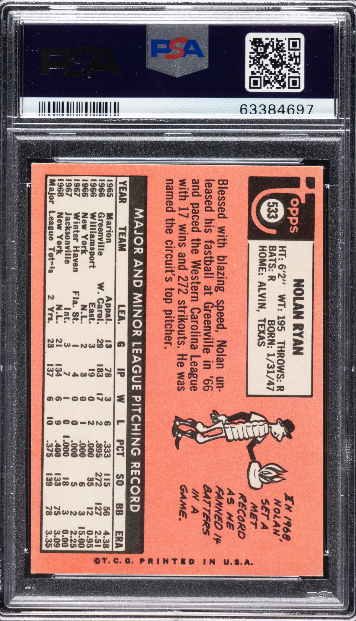 1969 Topps #533 Nolan Ryan PSA NM 7 | REA Archive